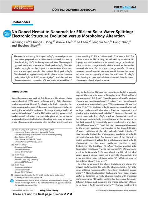 Pdf Nb Doped Hematite Nanorods For Efficient Solar Water Splitting