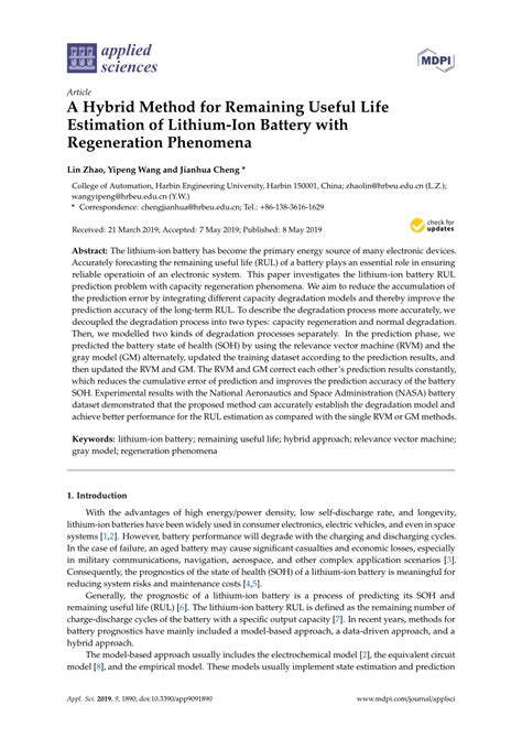 Pdf A Hybrid Method For Remaining Useful Life Estimation Of Lithium