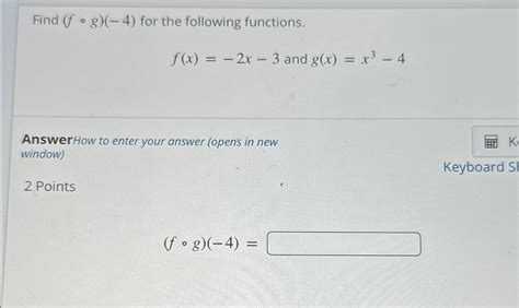 Solved Find (f@g)(-4) ﻿for the following | Chegg.com