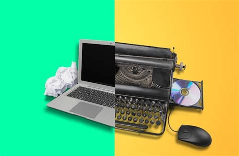 Premium Photo Old Vs New Technology Modern Computer And Typewriter