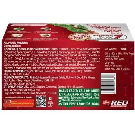 Dabur Red Toothpaste Packaging Size 100grms At ₹ 110 Pack In Singarayakonda Id 26974805348
