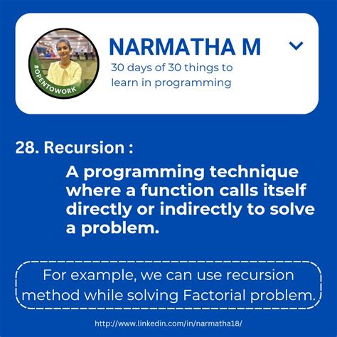Narmatha M On Linkedin Recursion Class Object Techinnovation