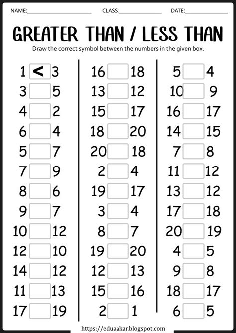 Free Printable Math Worksheets Greater Than Less Than Printables
