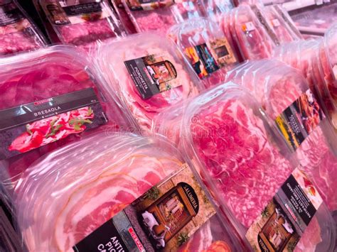 Variety Of Packaged Deli Meats In Grocery Store Display Editorial Stock