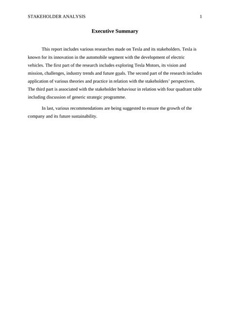 Stakeholder Analysis Tesla Motors Business Strategy
