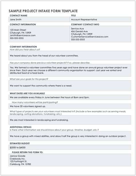 Free Project Intake Forms And Templates Smartsheet