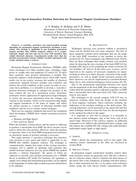 Zero Speed Sensorless Position Detection For Permanent Magnet