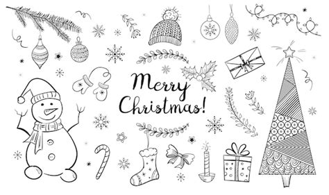 크리스마스 낙서 벡터 세트 프리미엄 벡터