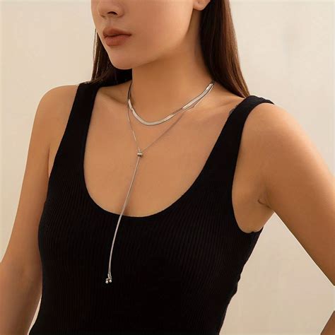 1개의 우아한 조절 가능한 라리어트 목걸이 세련된 미니멀리스트 트렌디 디자인 미니멀리스트 스타일 슬라이더 체인 여성용 주얼리 주얼리and액세서리 Temu
