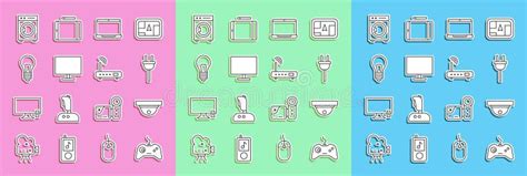 Set Line Gamepad Motion Sensor Electric Plug Laptop Computer Monitor Screen Light Bulb With