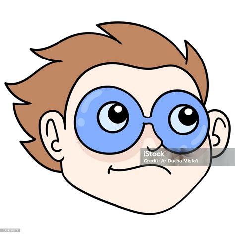 안경을 가진 머리 소년은 생각하고 벡터 일러스트 판지 이모티콘 낙서 아이콘 그리기 그리기에 대한 스톡 벡터 아트 및 기타 이미지