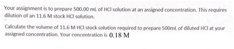Solved Your Assignment Is To Prepare ML Of HCl Chegg
