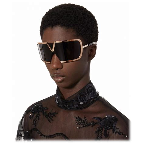 Valentino V Romask Iconic Oversized Mask Sunglasses Rose Gold