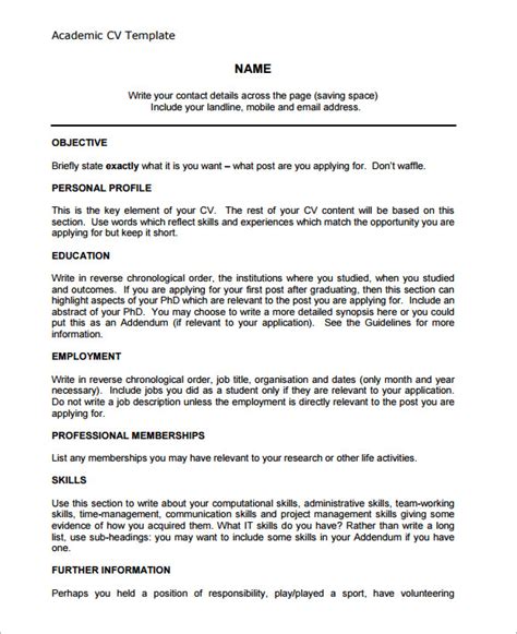 Free 14 Sample Academic Cv Templates In Pdf Word
