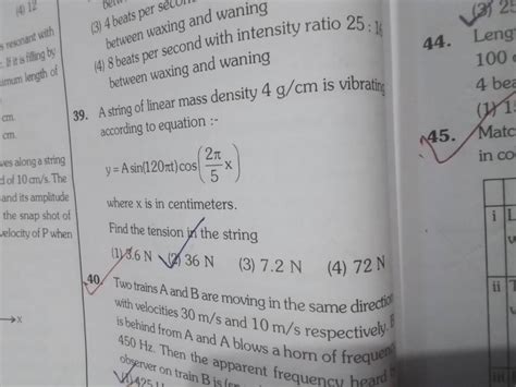 A String Of Linear Mass Density 4 G Cm Is Vibrating 39 A String Accordin