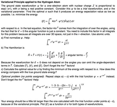 solved variational principle applied to the hydrogen