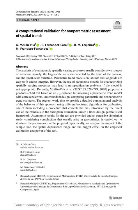 A Computational Validation For Nonparametric Assessment Of Spatial