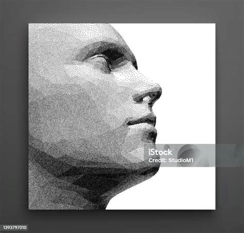 점으로 만든 추상적 인 남자 머리 점선 면 배경의 측면 보기입니다 얼굴 인식 3d 벡터 그림입니다 3차원 형태에 대한 스톡 벡터