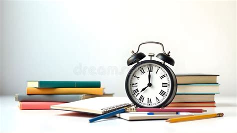 Time Management With A School Clock Notebooks And Pencils Stock