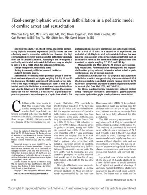 Pdf Fixed Energy Biphasic Waveform Defibrillation In A Pediatric