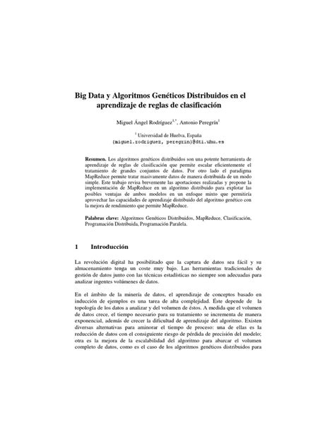 Big Data Y Algoritmos Genéticos Distribuidos En El Aprendizaje De Reglas De Clasificación Pdf