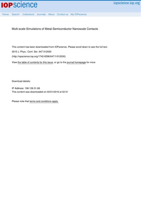 Pdf Multi Scale Simulations Of Metal Semiconductor Contacts For Nano Mosfets