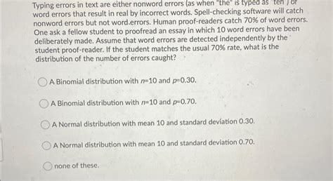 Solved Typing Errors In Text Are Either Nonword Errors As Chegg