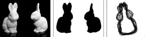 example views and binarization used for estimating the shape density