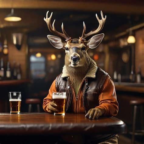 Premium Photo A Deer Drinking Beer In A Bar