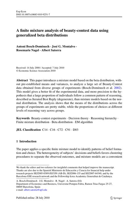 Pdf A Finite Mixture Analysis Of Beauty Contest Data Using Generalized Beta Distributions
