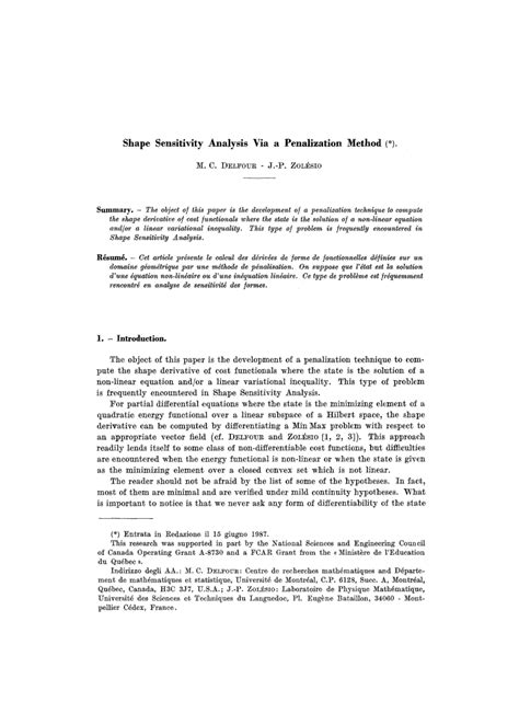 Pdf Shape Sensitivity Analysis Via A Penalization Method