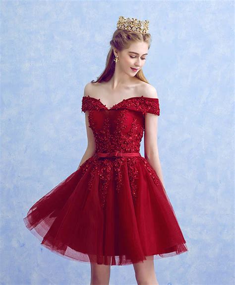 Lovely Tulle Wine Red Homecoming Dress Short Party Dress Prom Dresses