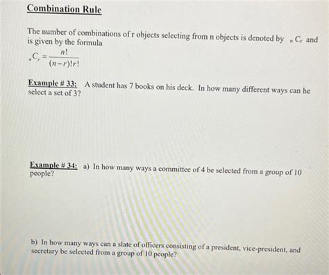 Solved Combination Rule N The Number Of Combinations Of R Chegg