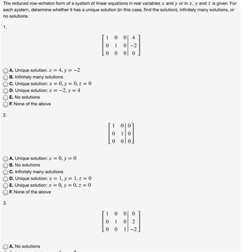 solved the reduced row echelon form of a system of linear