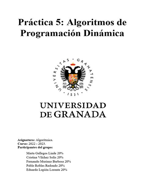 Práctica 5 Algoritmos De Programación Dinámica Pdf Programación Dinámica Matemáticas