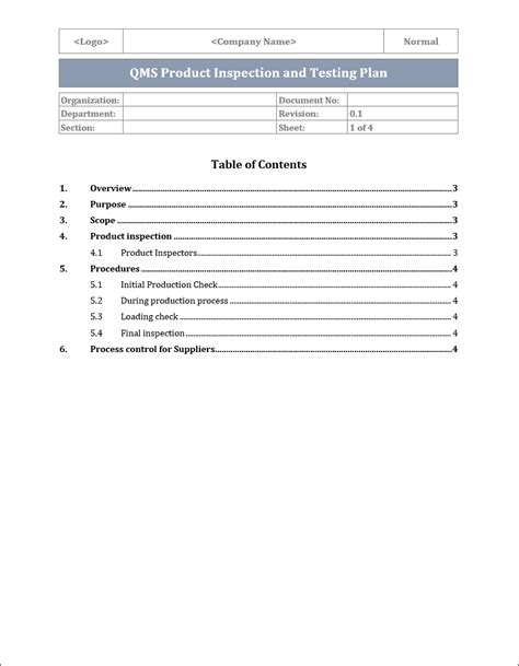 Iso 9001 Qms Product Inspection And Testing Plan Template It Governance Framework