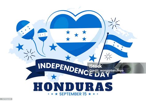 9월 15일 행복한 온두라스 독립기념일 벡터 일러스트레이션은 국경일의 손으로 그린 템플릿에 깃발 배경을 흔들고 있다 온두라스에 대한 스톡 벡터 아트 및 기타 이미지 Istock