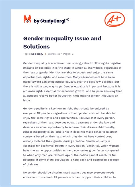 Gender Inequality Issue And Solutions Free Essay Example