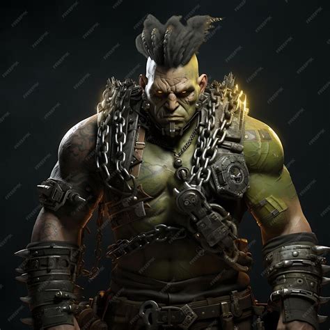 Premium Ai Image 3d Character Male Orc Muscular Green Skin Holding A