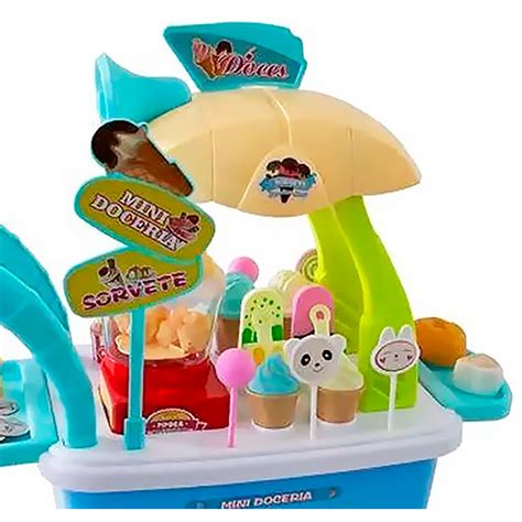 Carrinho De Doces Mini Doceria Azul Com Luzes E Som 47 Pçs Mdc 554 Fênix Dorémi Brinquedos