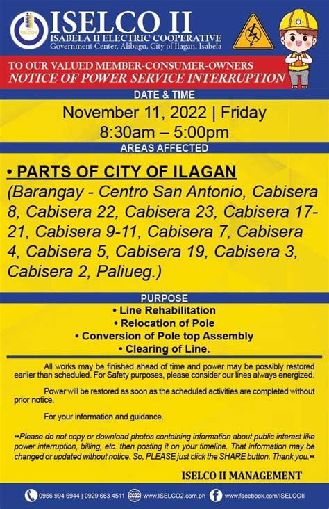 Notice Of Iselco Ii Scheduled Power Interruption November 11 2022