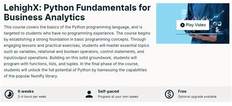 Lehighx Python Fundamentals For Business Analytics Free Course