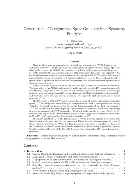 Pdf Construction Of Configuration Space Geometry From Symmetry Principles