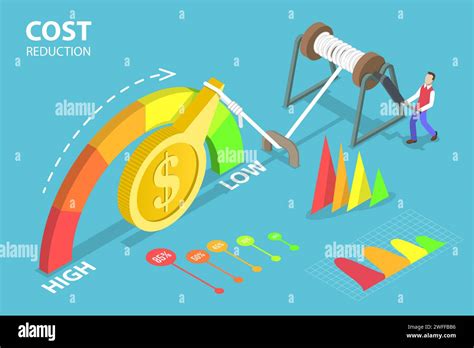 3d Isometric Flat Vector Conceptual Illustration Of Cost Reduction