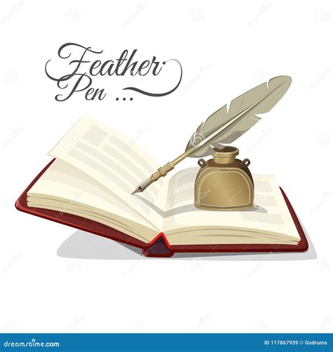 Feather Pen And Inkwell On Open Book Vector Illustration Isolated Stock Vector Illustration Of