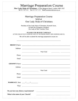 Fillable Online Parish Rcdow Org Marriage Preparation Course Application Form Parish Rcdow Org