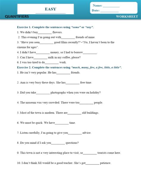 Quantifiers Worksheet Pdf