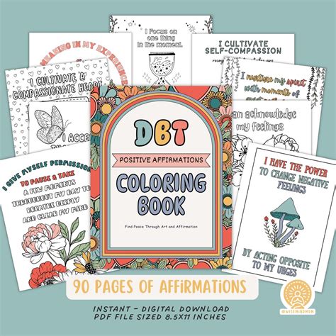 Dbt Therapy Positive Affirmation Coloring Book Printable Digital