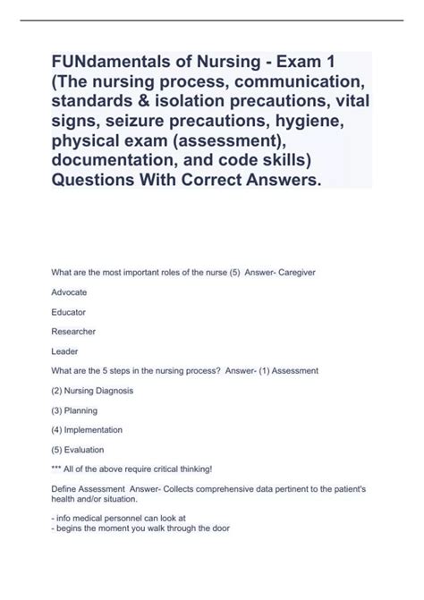 FUNdamentals Of Nursing Exam 1 The Nursing Process Communication Standards Isolation