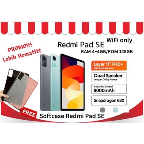 Jual XIAOMI REDMI PAD SE WIFI 4 128 TABLET XIAOMI MI PAD SE 11 INCH BATERAI 8 000MAH SNAPDRAGON